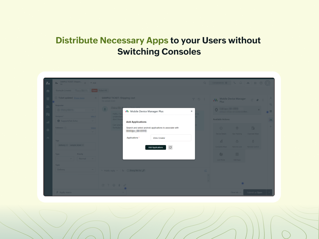 Mobile Device Manager Plus App Integration with Zendesk Support